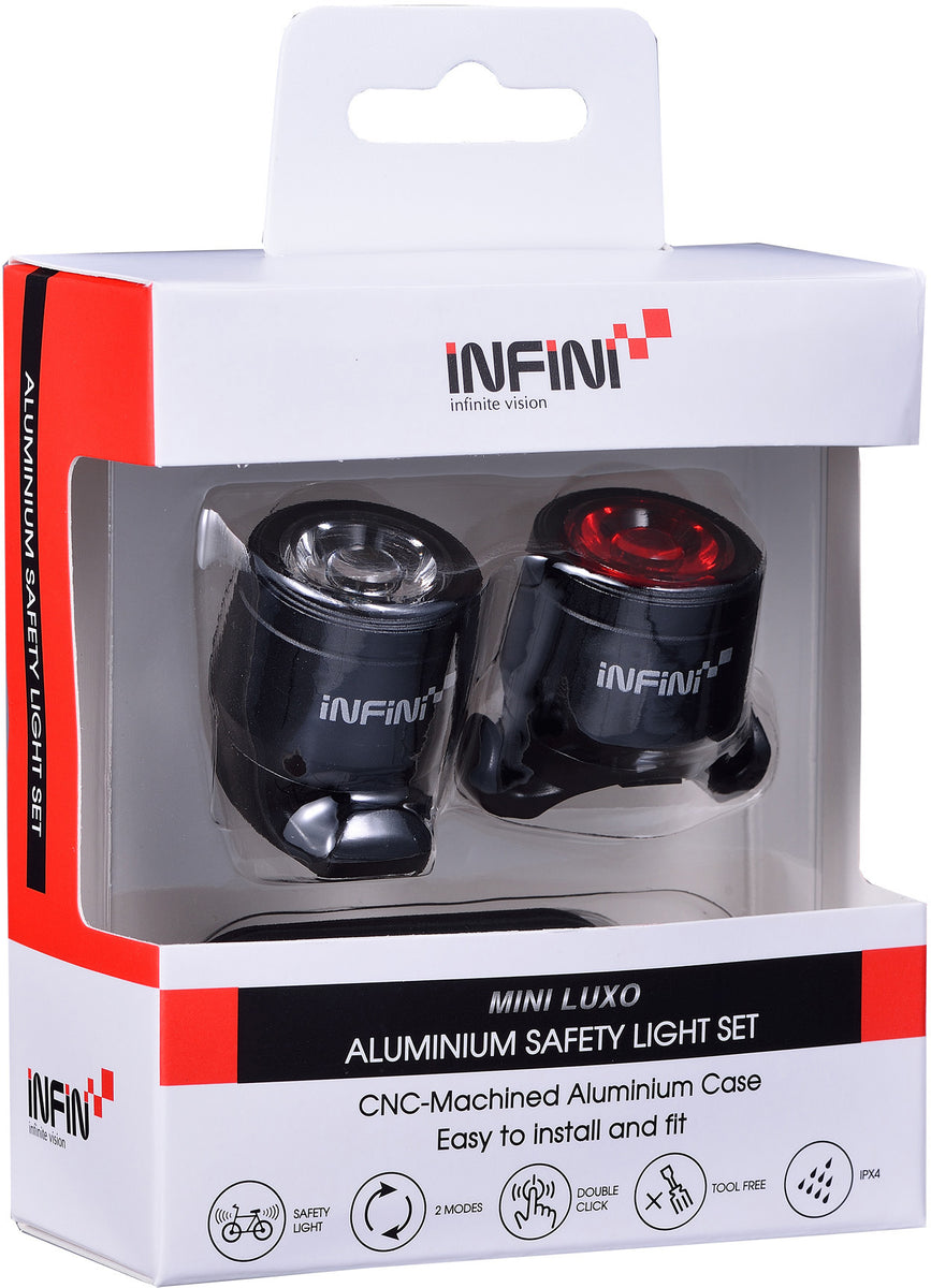 Infini Mini-Luxo USB front and rear lightset, black – Croston Cycles